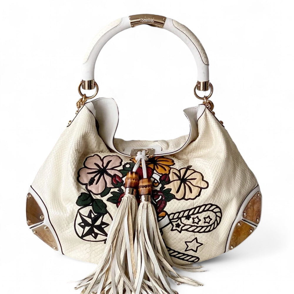 Gucci Embroidered Tattoo Python Large Indy Hobo | Jadore Couture