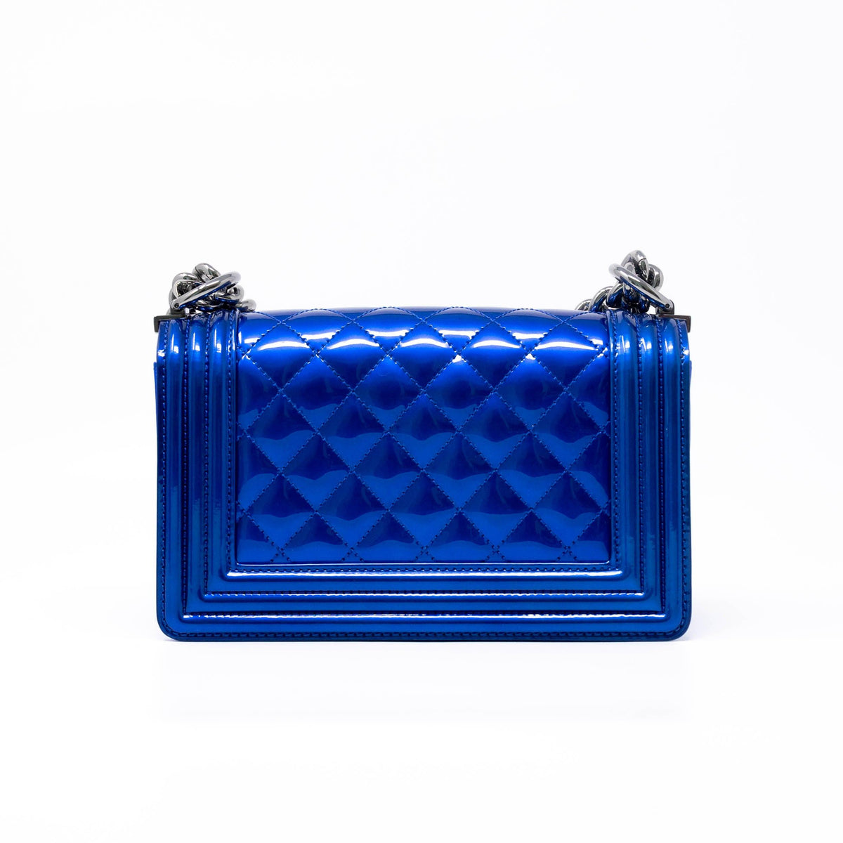 Chanel Blue Patent Small Boy Bag | Jadore Couture