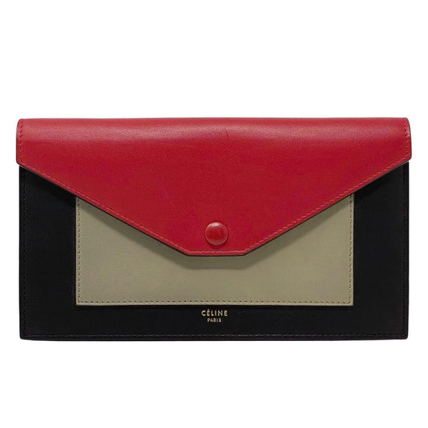 Celine Red Large Pocket Wallet On Chain Jadore Couture